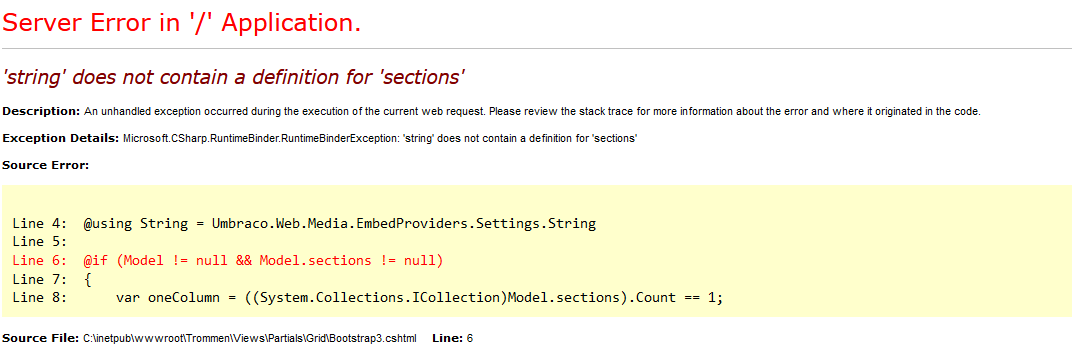 Umbraco 7 Grid Error String Does Not Contain A Definition For Sections 3480